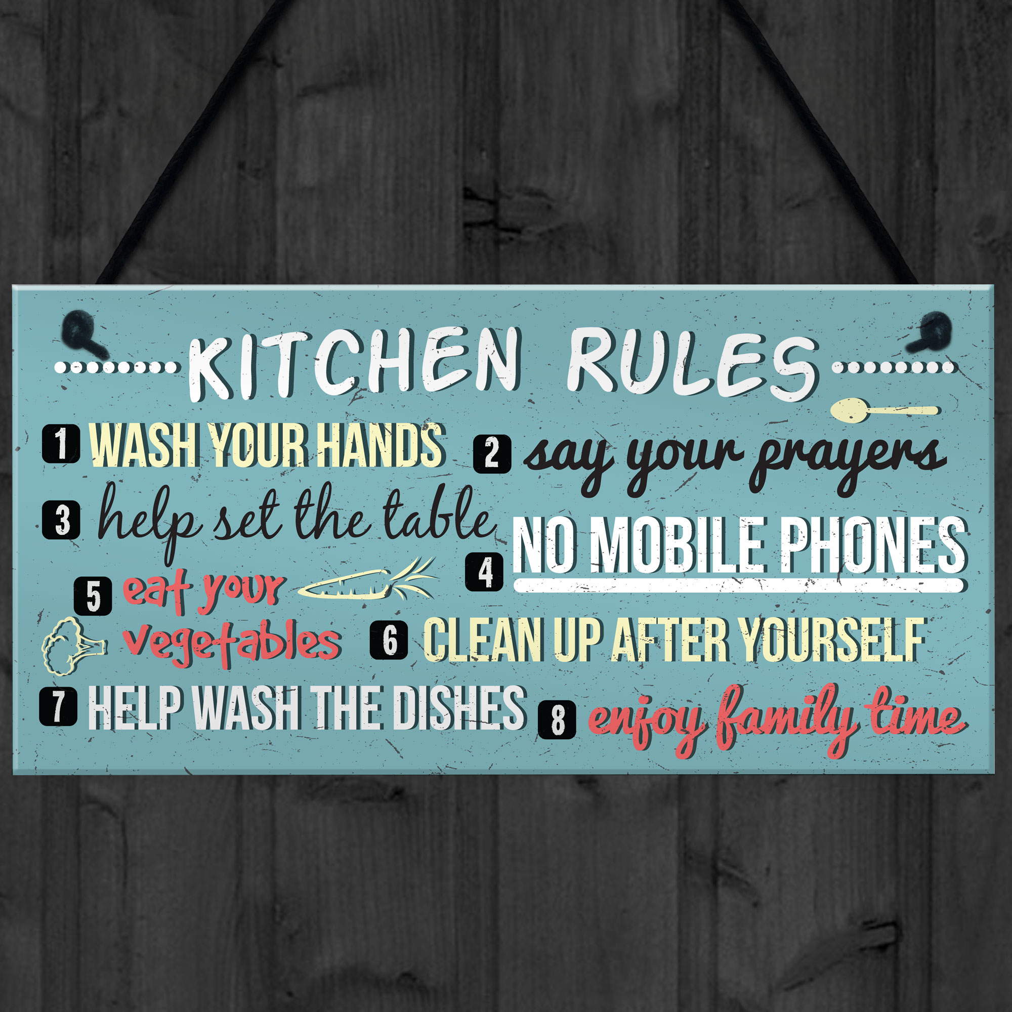 Funny Rustic Kitchen House Rules Hanging Wall Plaque Sign Gift