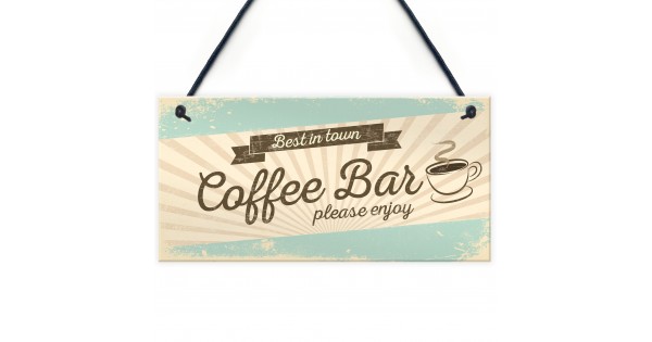 Coffee Bar Hanging Wall Plaque Home Decor Kitchen Cafe Sign