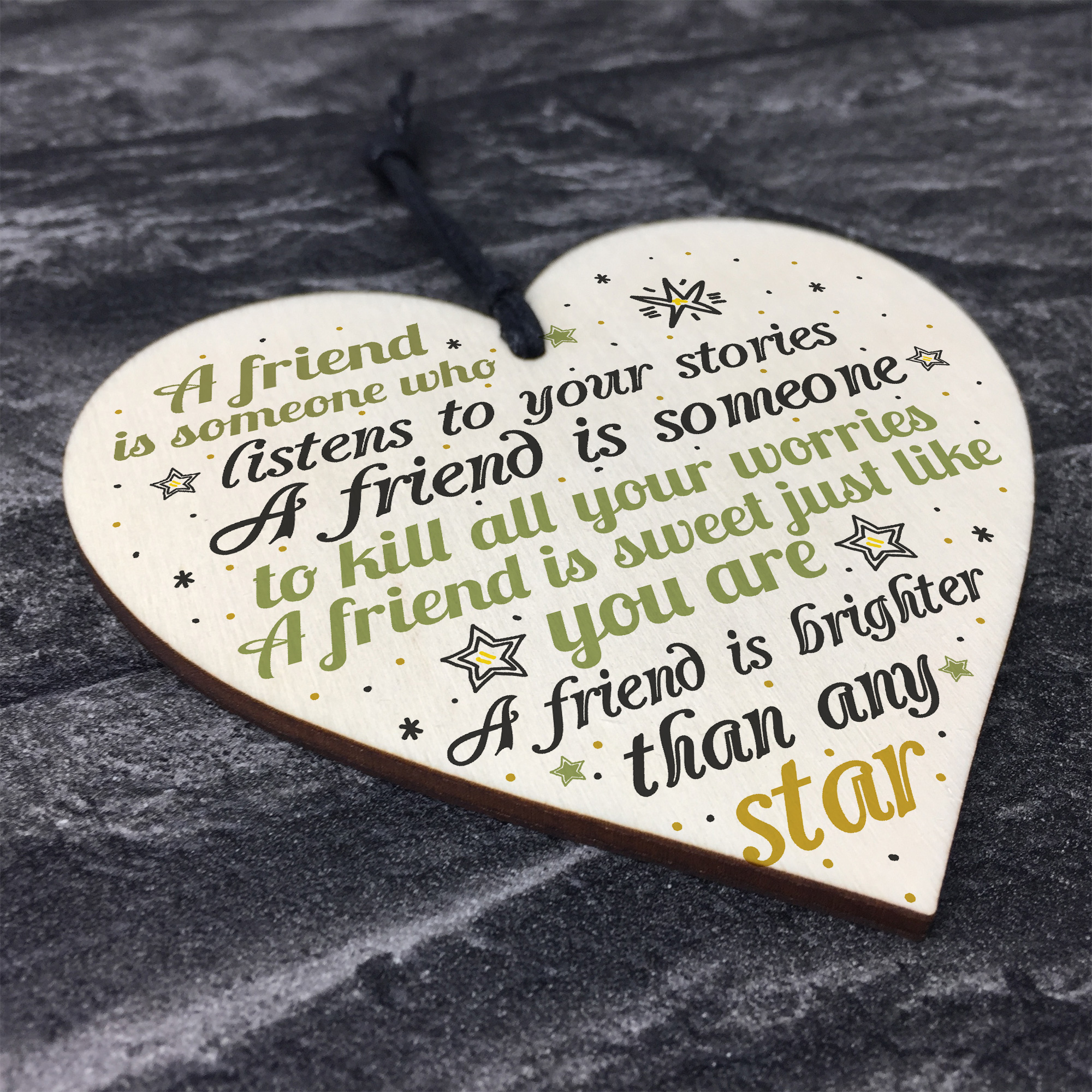 Friendship Bright Star Handmade Wooden Heart Sign Friend Gift