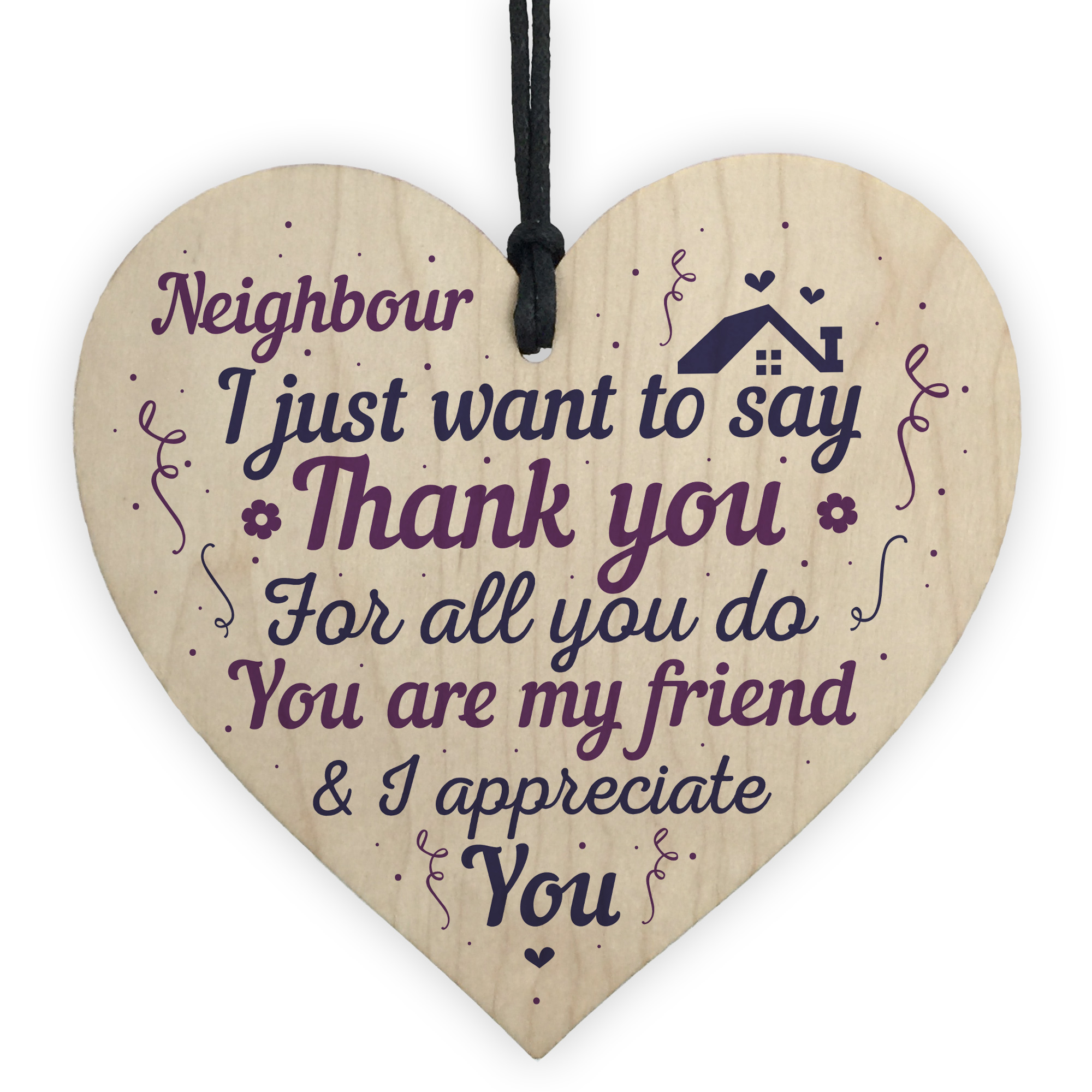 Neighbour Thank You Gift Handmade Wooden Heart Sign Friendship