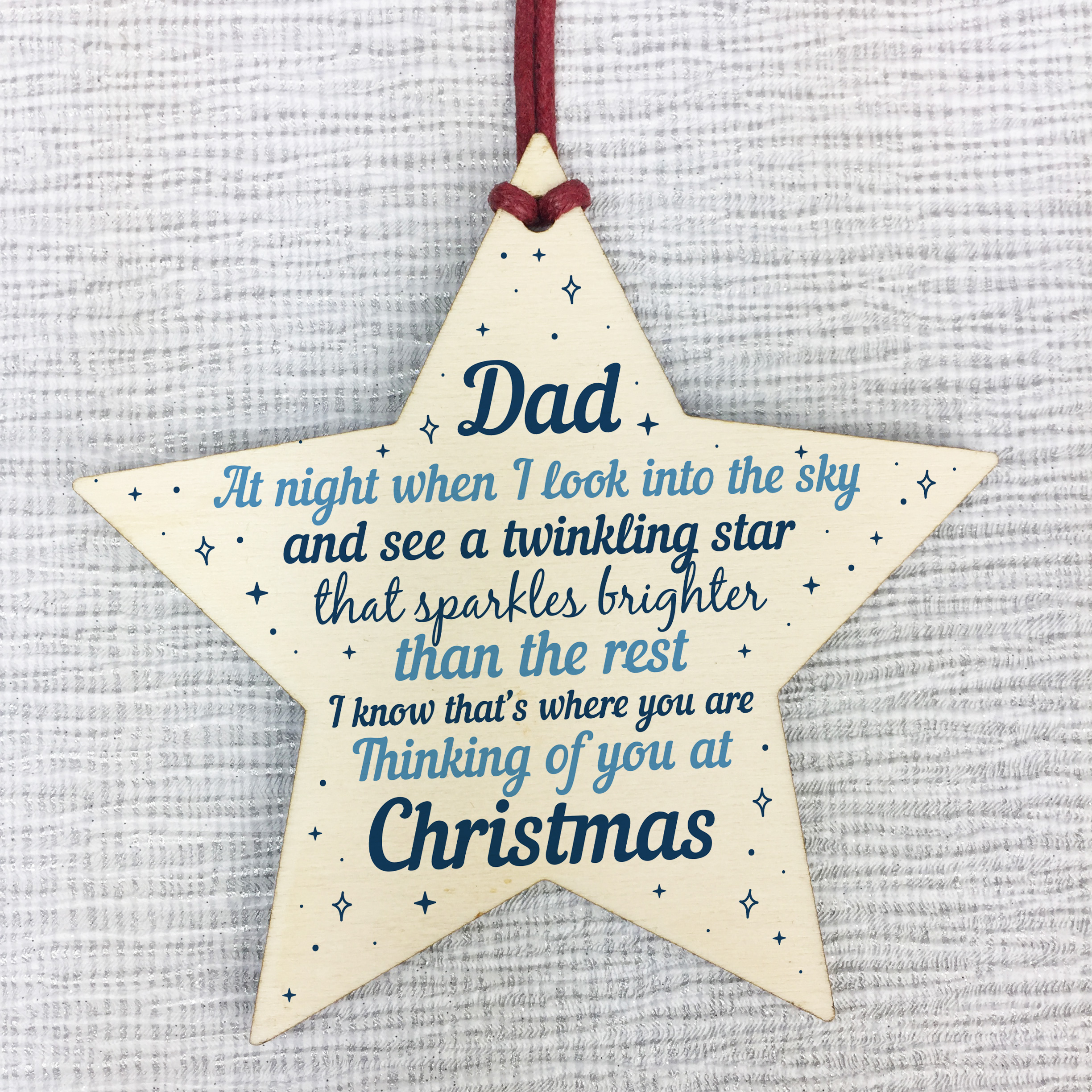 Wooden Memory Star Christmas Tree Decoration Dad Memorial