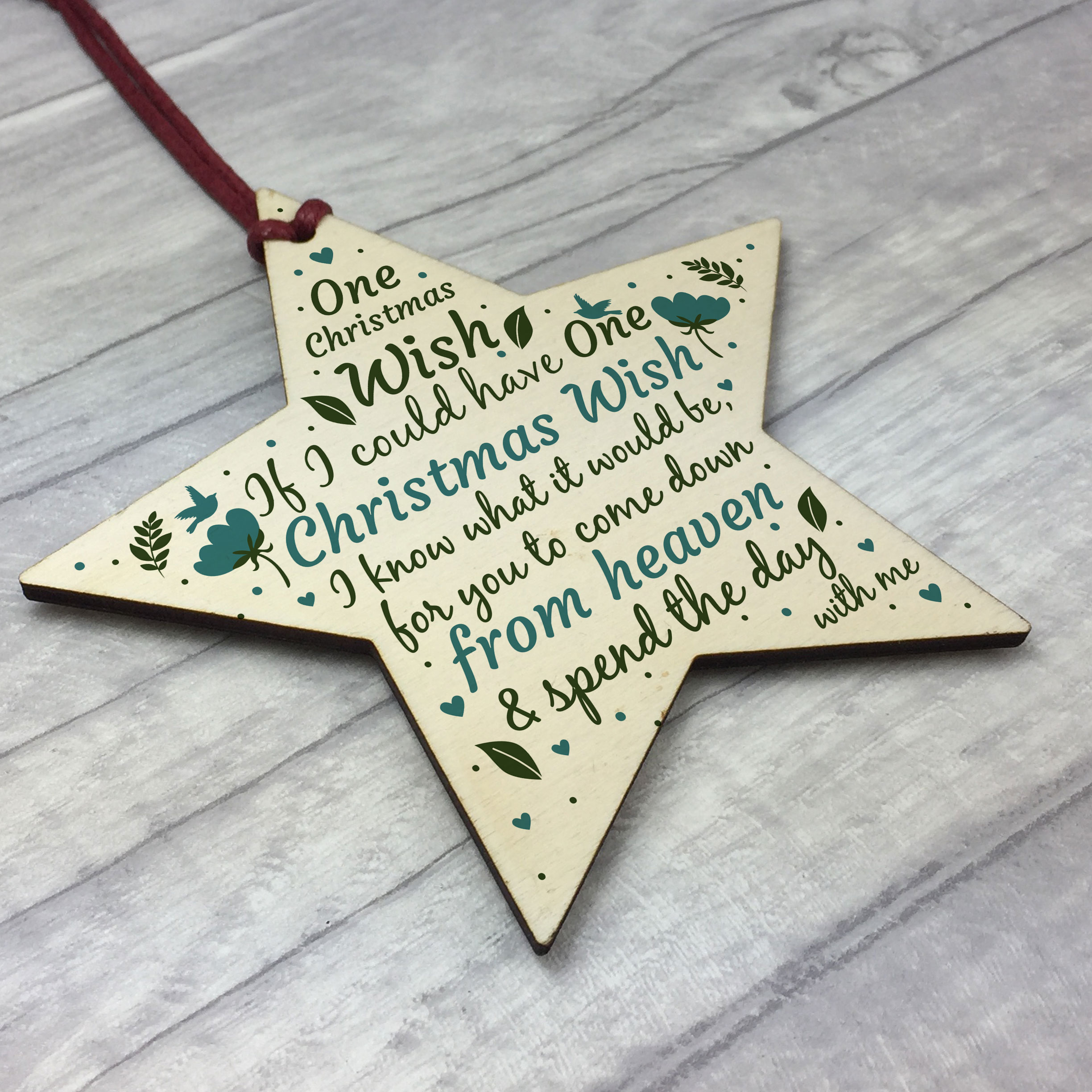 Christmas Wish Memorial Tree Bauble Decorations Wooden Star
