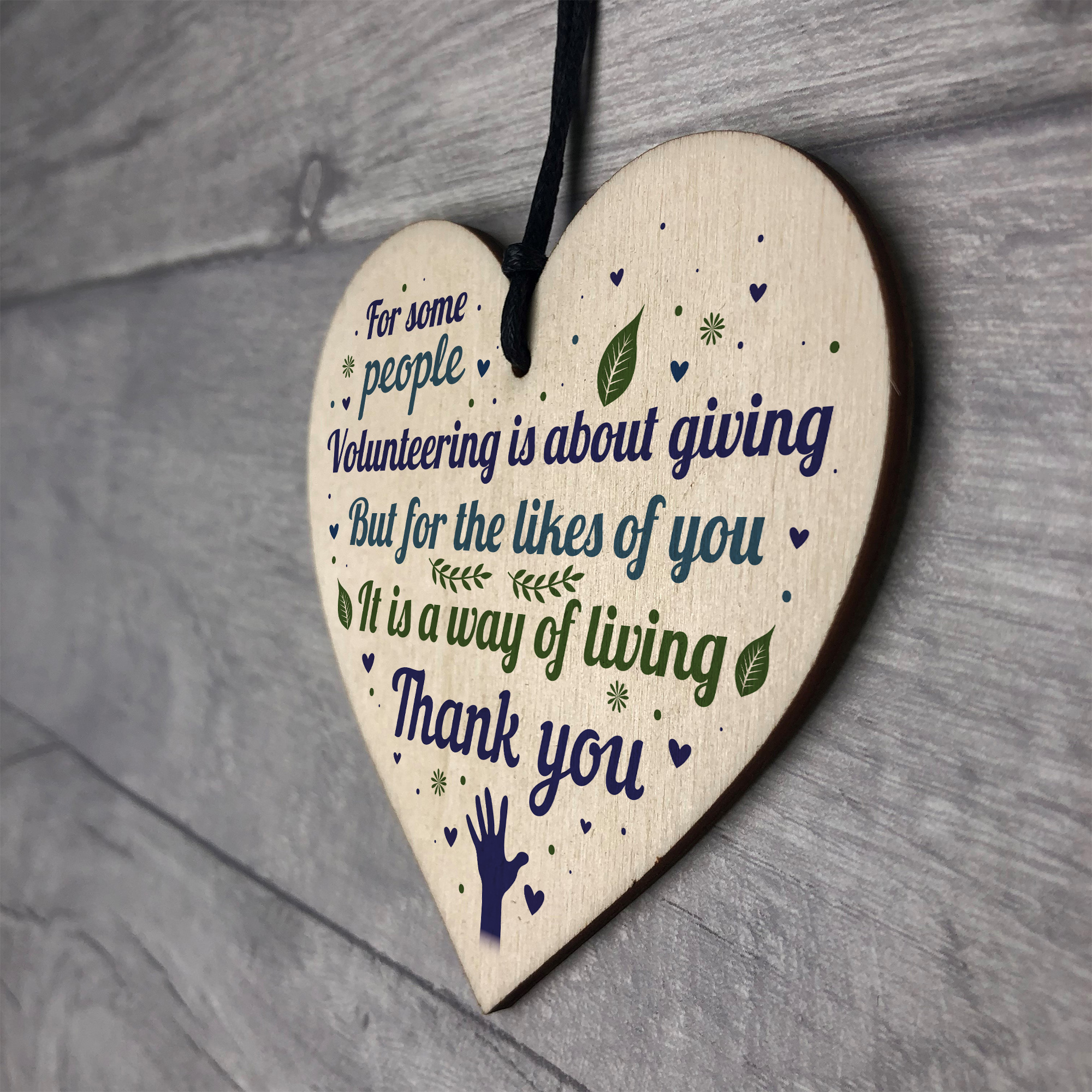 Volunteer Volunteering Thank You Colleague Gift Wood Heart Sign