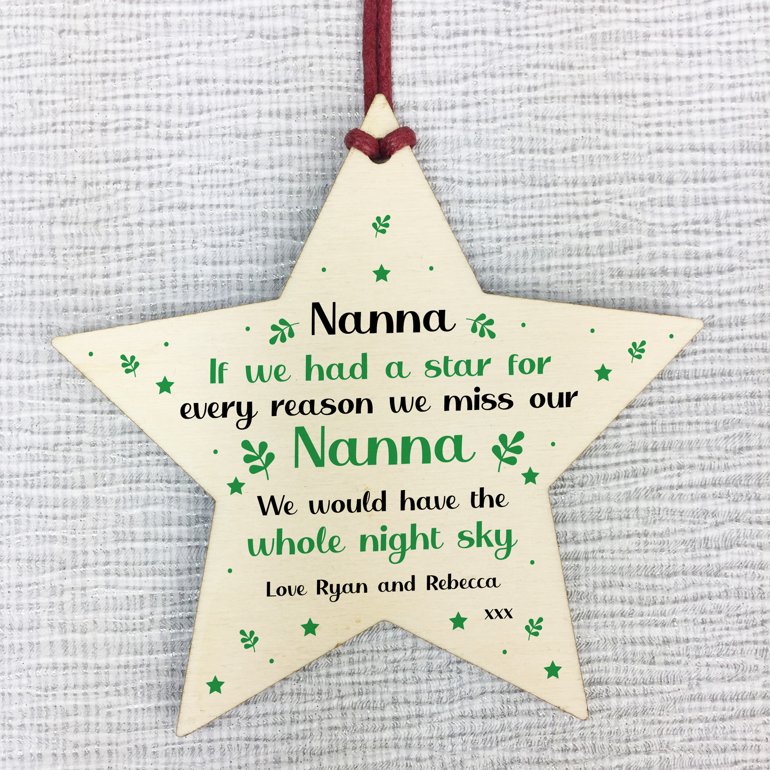 Nanna Christmas Birthday Gift Hanging Wooden Star Sign