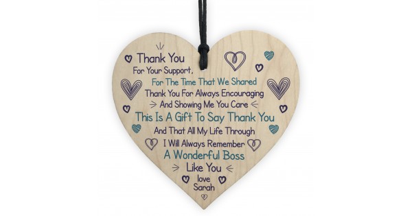 Thank You Gift For Boss Wood Heart Personalised Colleague Poem