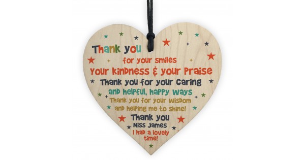 Thank You Teacher Assistant Poem Wooden Heart Personalised