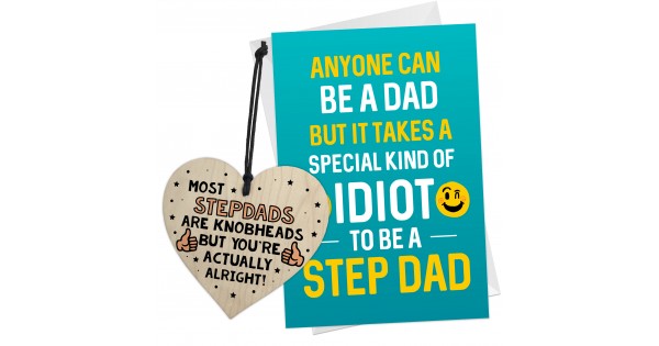 Step Dad Gifts Wood Heart Birthday Card For Step Dad Fathers Day
