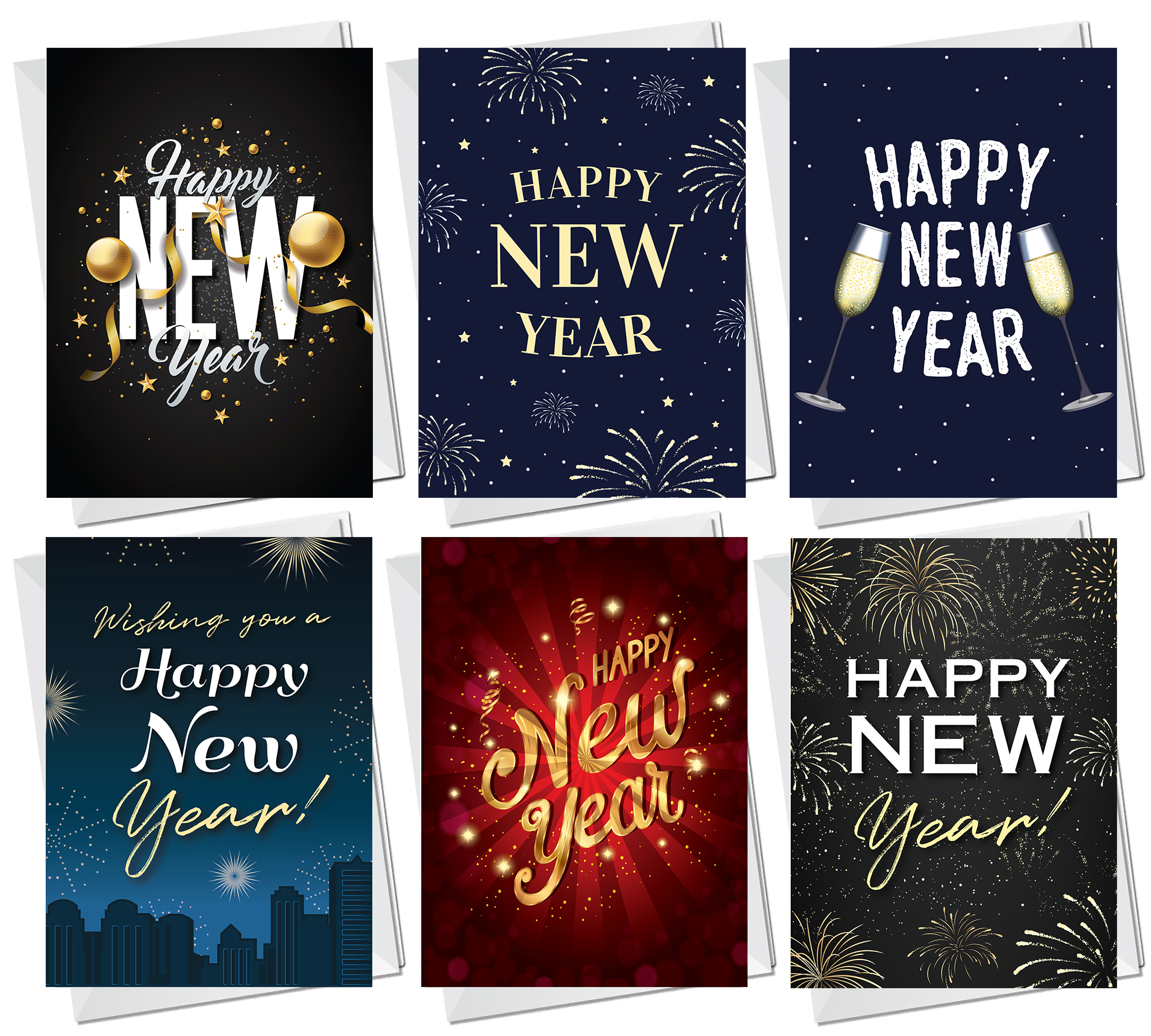Happy New Year Cards Pack of 12 New Year Greeting Cards