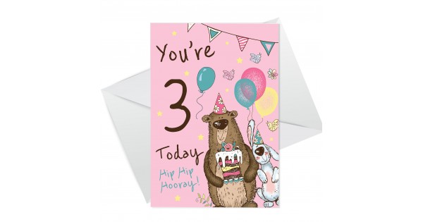 Youre 3 Today Birthday Card Third Birthday Card For Daughter